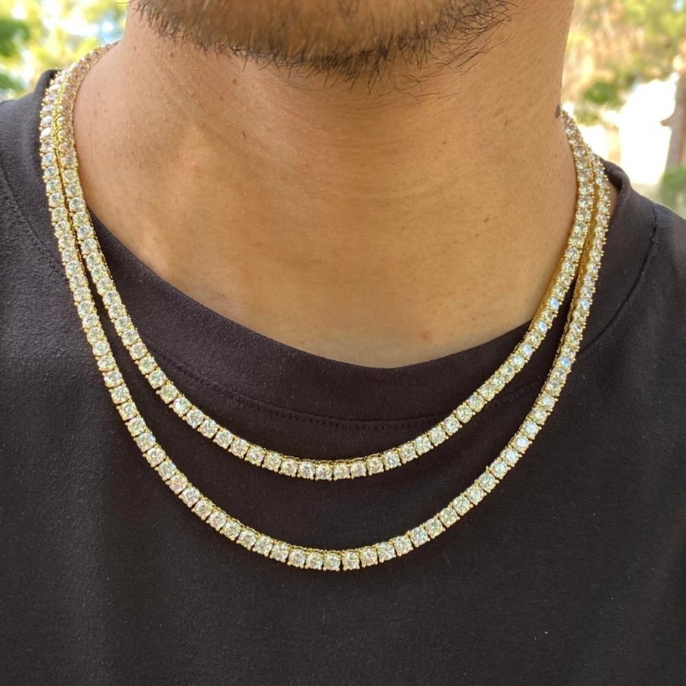 4mm Diamond Tennis Chain 14k Gold Finish Necklace - Gem
